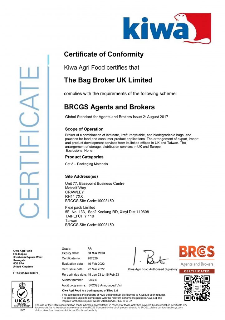 BRC Certification | The Bag Broker UK